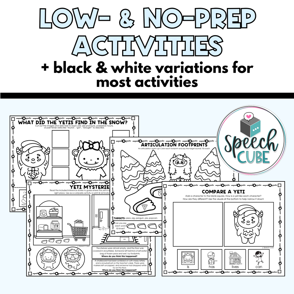 Yeti Themed Speech Therapy Activities – Speech Cube